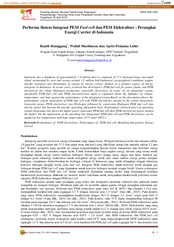 (PDF) Performa Sistem Integrasi PEM Fuel cell dan PEM Elektrolizer ...