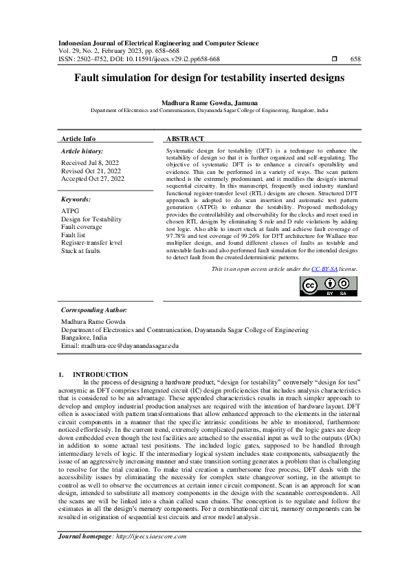 (PDF) Fault simulation for design for testability inserted designs