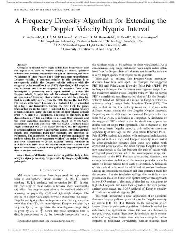 (PDF) A Frequency Diversity Algorithm for Extending the Radar Doppler ...