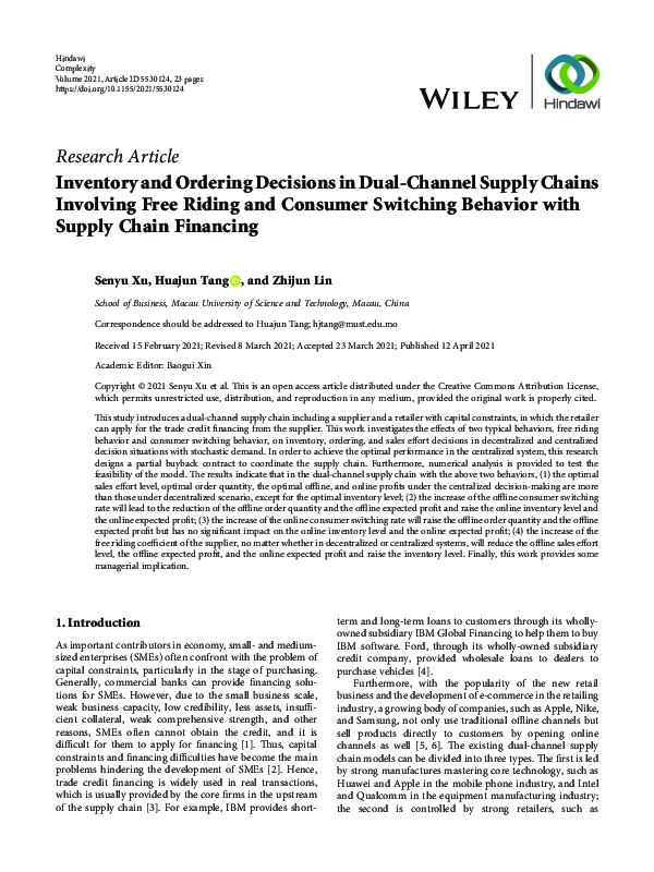 (PDF) Inventory and Ordering Decisions in Dual-Channel Supply Chains ...
