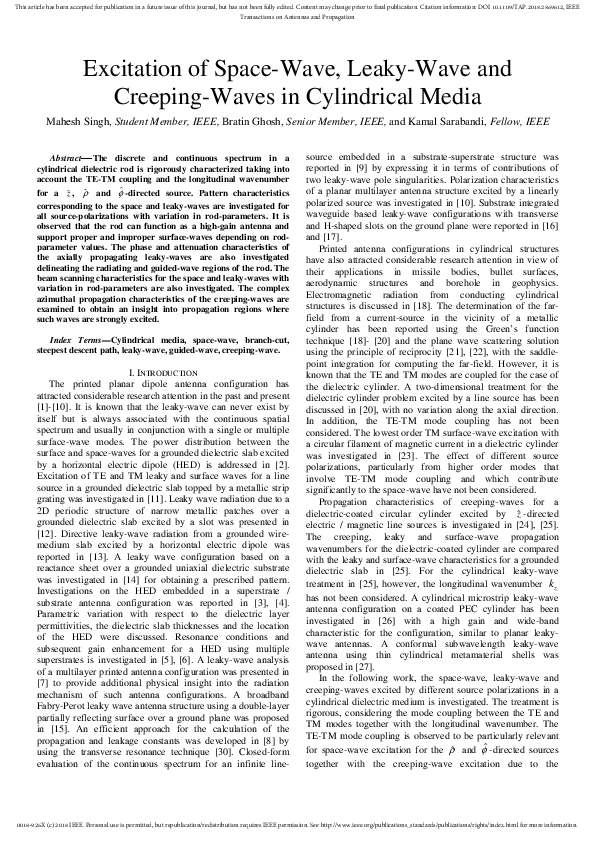(PDF) Excitation of Space Wave, Leaky Wave, and Creeping Waves in ...