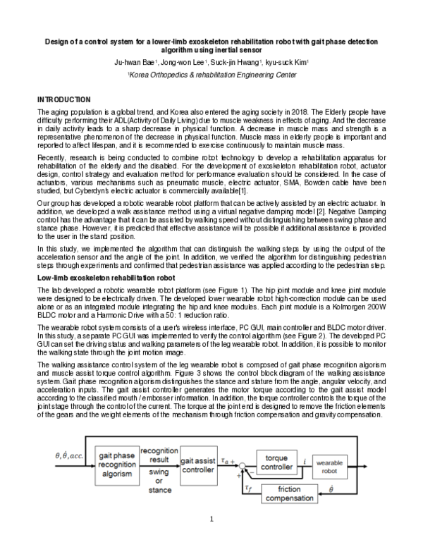 (PDF) Design of a control system for a lower-limb exoskeleton rehabilitation robot with gait ...