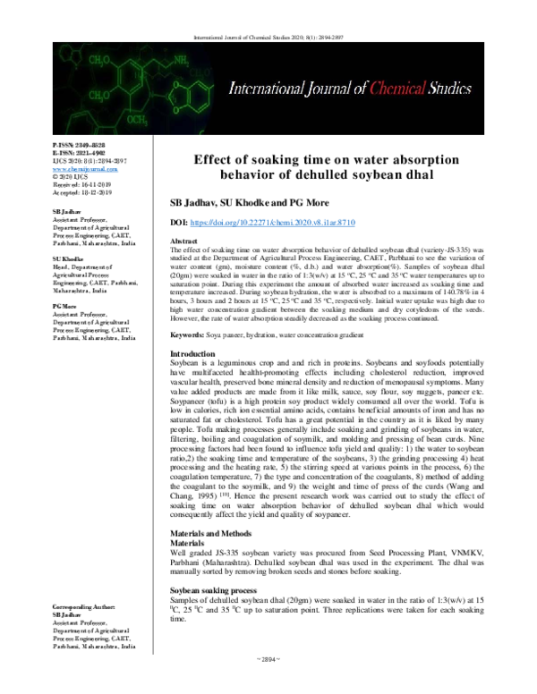 (PDF) Effect of soaking time on water absorption behavior of dehulled ...