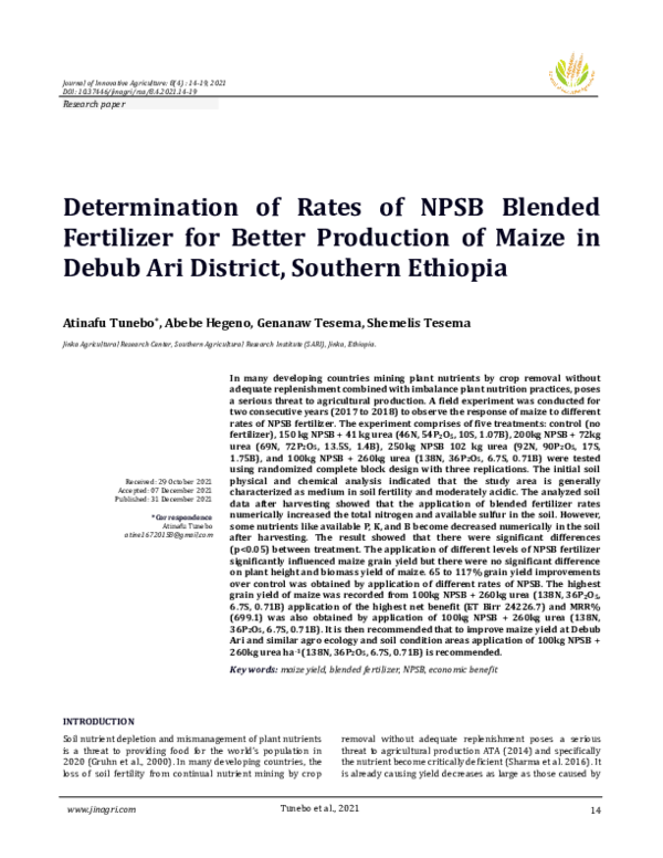 (PDF) Determination of Rates of NPSB Blended Fertilizer for Better ...