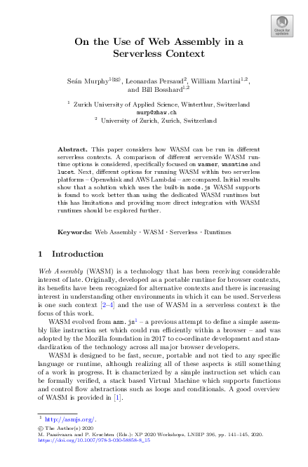 (PDF) On the Use of Web Assembly in a Serverless Context