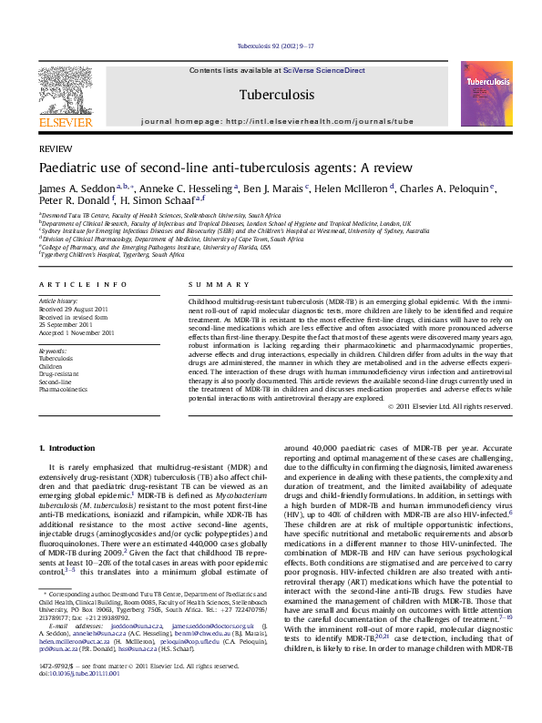 (PDF) Paediatric use of second-line anti-tuberculosis agents: A review