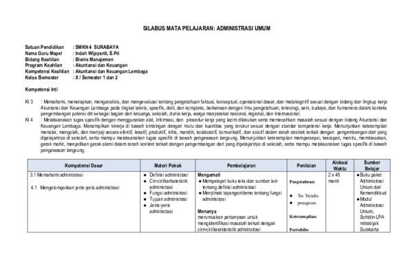 (DOC) Silabus Administrasi Umum revisi