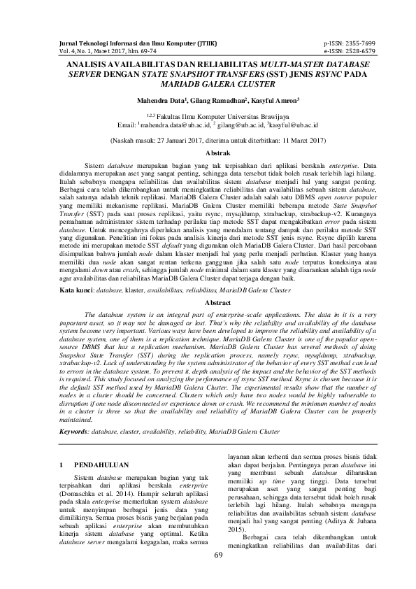 (PDF) Analisis Availabilitas dan Reliabilitas Multi-Master Database Server Dengan State Snapshot ...