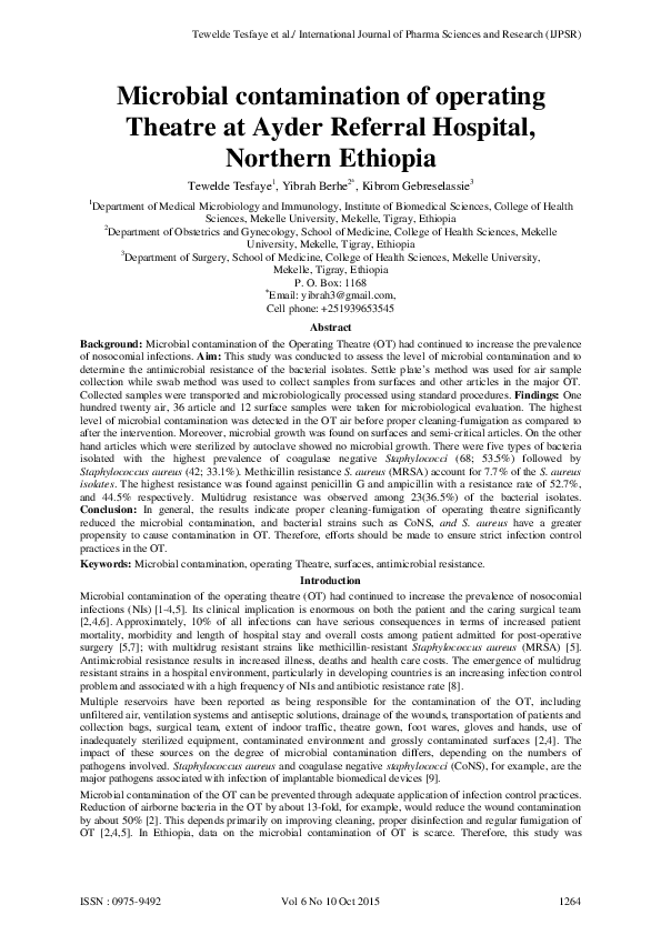 (PDF) Microbial contamination of operating theatres and intensive care ...