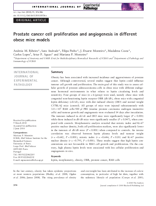 (PDF) Prostate cancer cell proliferation and angiogenesis in different ...
