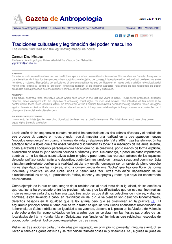(PDF) Tradiciones culturales y legitimación del poder masculino ...