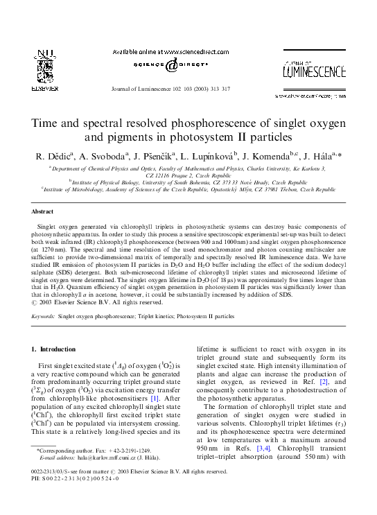 (PDF) Time and spectral resolved phosphorescence of singlet oxygen and ...