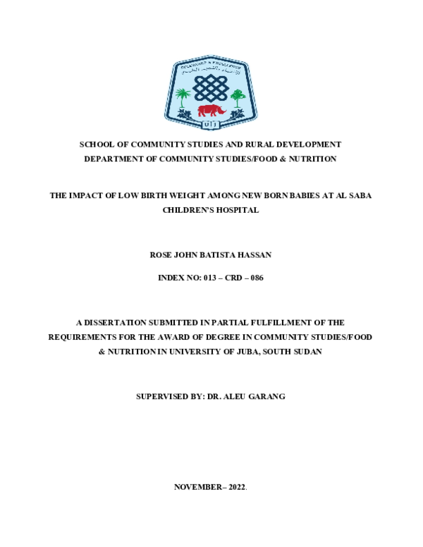 (DOC) THE IMPACT OF LOW BIRTH WEIGHT AMONG NEW BORN BABIES AT AL SABA ...