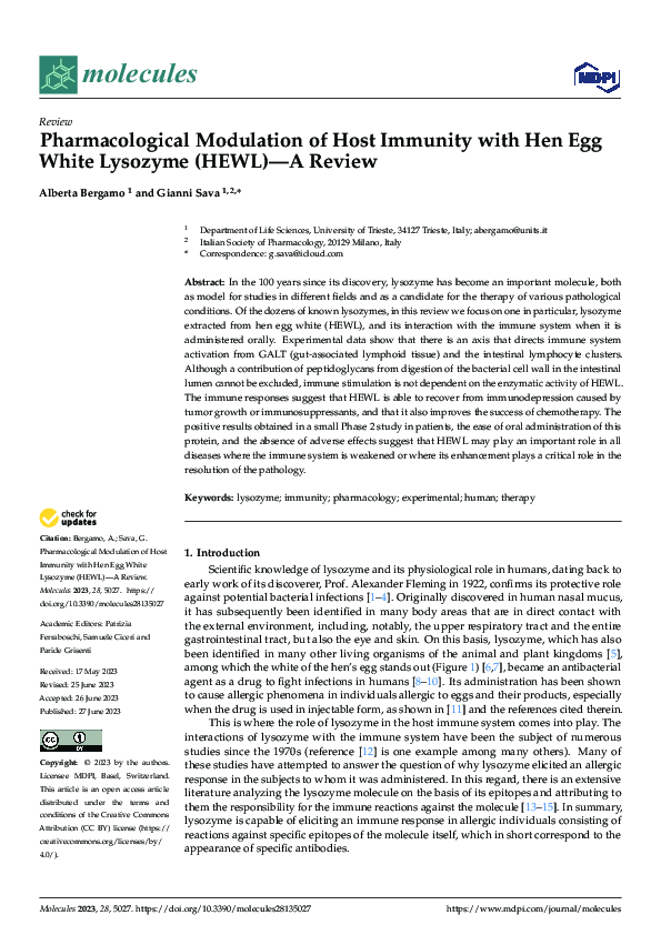 (PDF) Pharmacological Modulation of Host Immunity with Hen Egg White ...