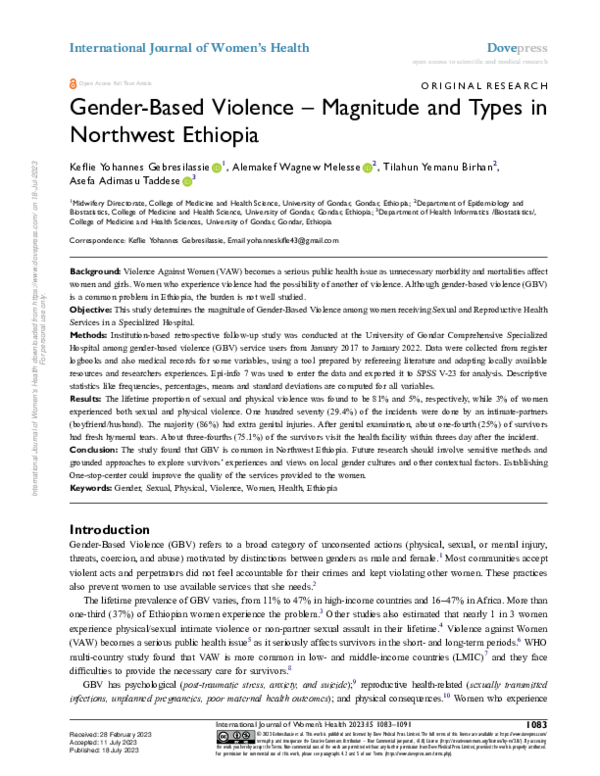 (PDF) Gender-Based Violence -Magnitude and Types in Northwest Ethiopia