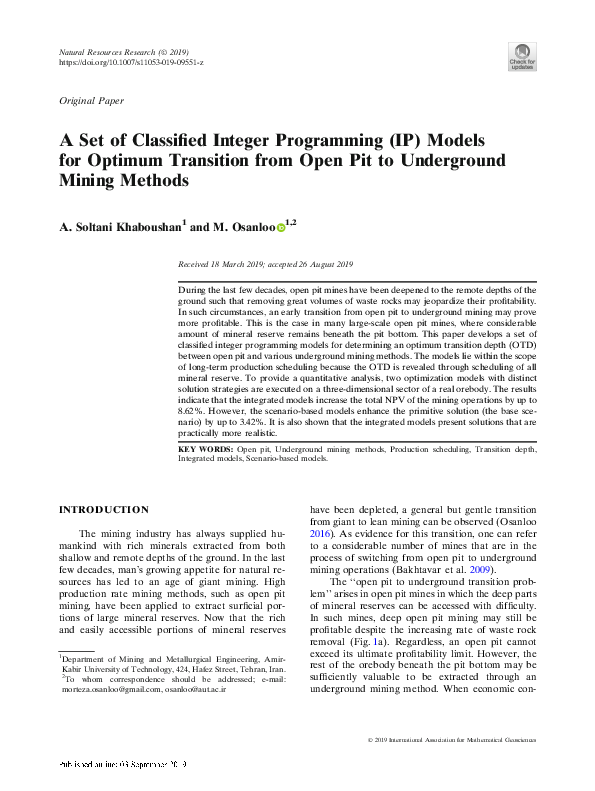(PDF) A Set of Classified Integer Programming (IP) Models for Optimum Transition from Open Pit ...