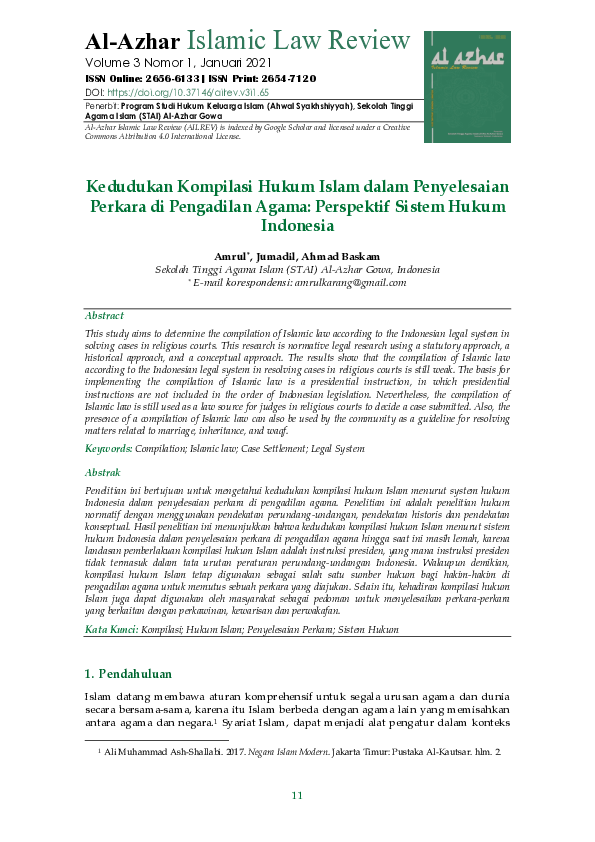 (PDF) Kedudukan Kompilasi Hukum Islam dalam Penyelesaian Perkara di Pengadilan Agama: Perspektif ...