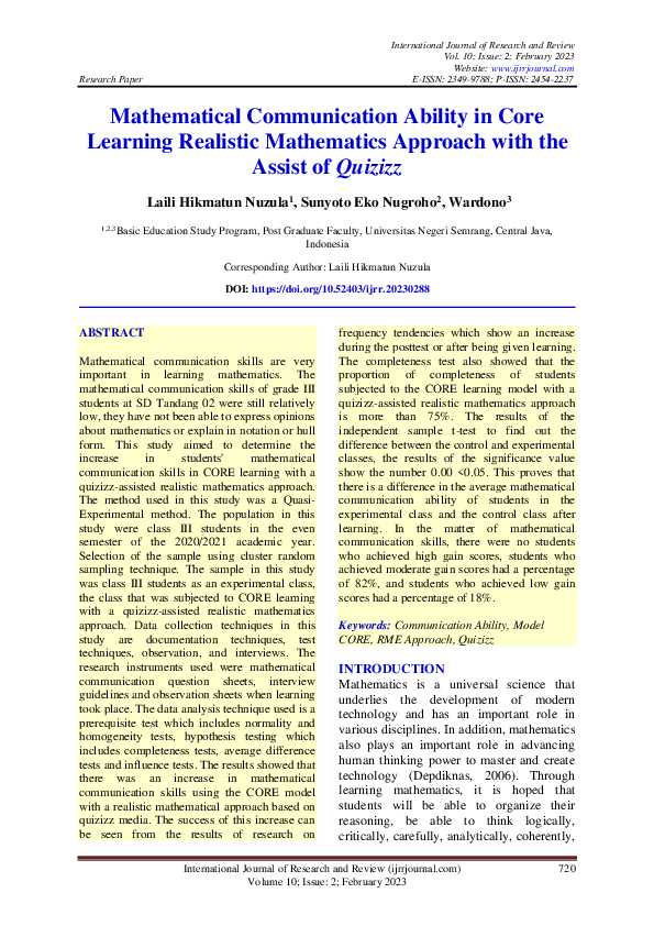 (PDF) Mathematical Communication Ability in Core Learning Realistic Mathematics Approach with ...