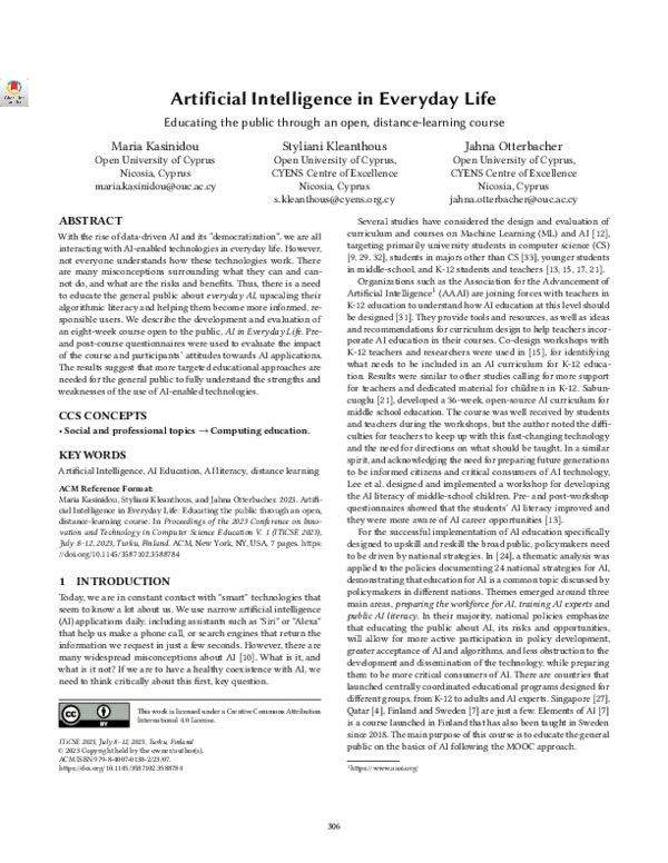 (PDF) Artificial Intelligence in Everyday Life: Educating the Public ...