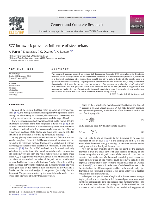 (PDF) SCC formwork pressure: Influence of steel rebars