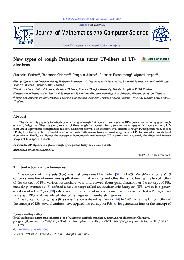 (PDF) New types of rough Pythagorean fuzzy UP-filters of UP-algebras