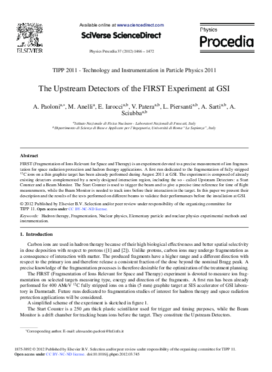(PDF) The Upstream Detectors of the FIRST Experiment at GSI