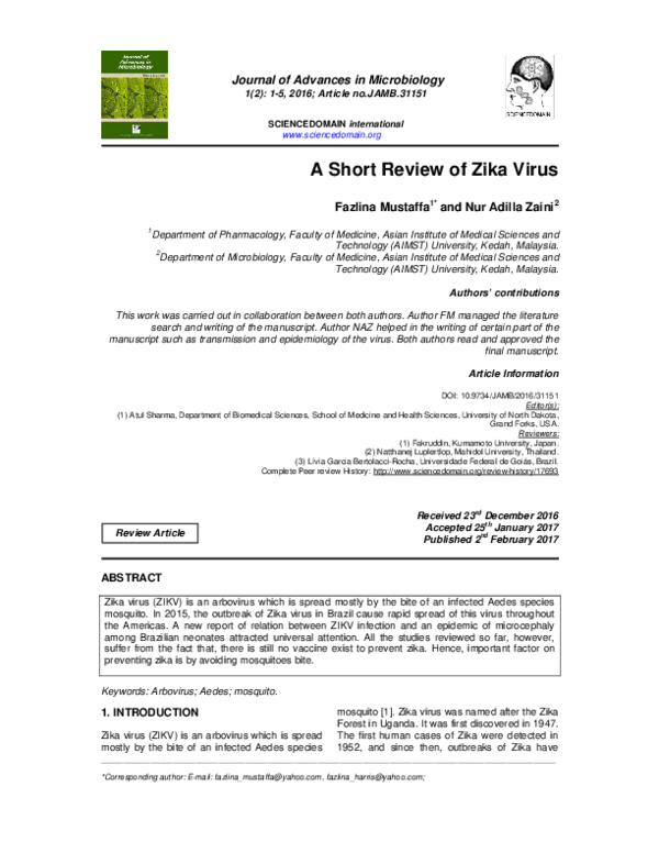(PDF) A Short Review of Zika Virus