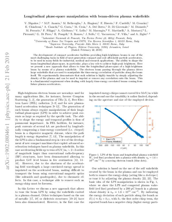 (PDF) Longitudinal Phase-Space Manipulation with Beam-Driven Plasma Wakefields | Luca Piersanti ...