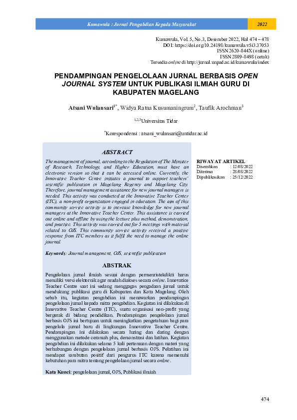 (PDF) Pendampingan Pengelolaan Jurnal Berbasis Open Journal System Untuk Publikasi Ilmiah Guru ...
