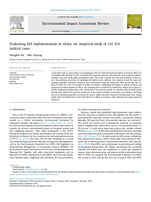 (PDF) Evaluating EIA implementation in China: An empirical study of 161 ...