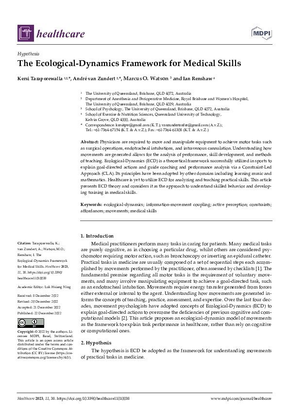 (PDF) The Ecological-Dynamics Framework for Medical Skills