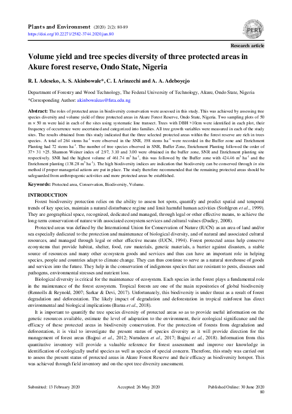 (PDF) Volume yield and tree species diversity of three protected areas ...