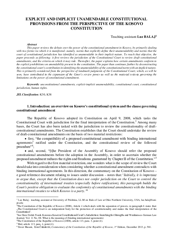 (PDF) Explicit and Implicit Unamendable Constitutional Provisions from ...