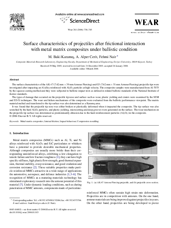 (PDF) Surface characteristics of projectiles after frictional ...