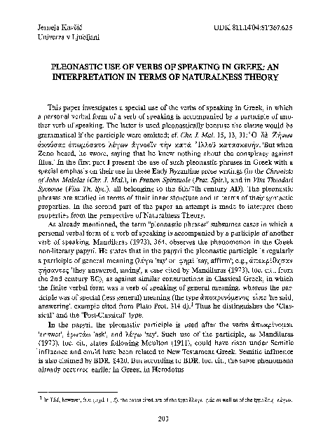 (PDF) Pleonastic use of verbs of speaking in Greek: an interpretation ...
