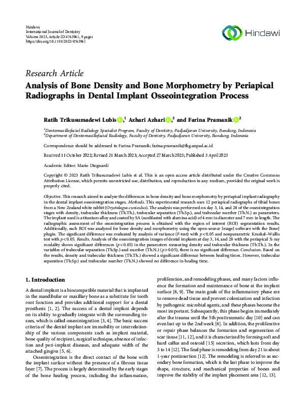 (PDF) Analysis of Bone Density and Bone Morphometry by Periapical ...