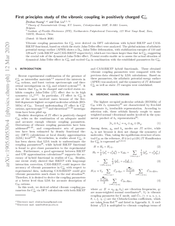 (PDF) Vibronic Coupling in C60+: A DFT Study