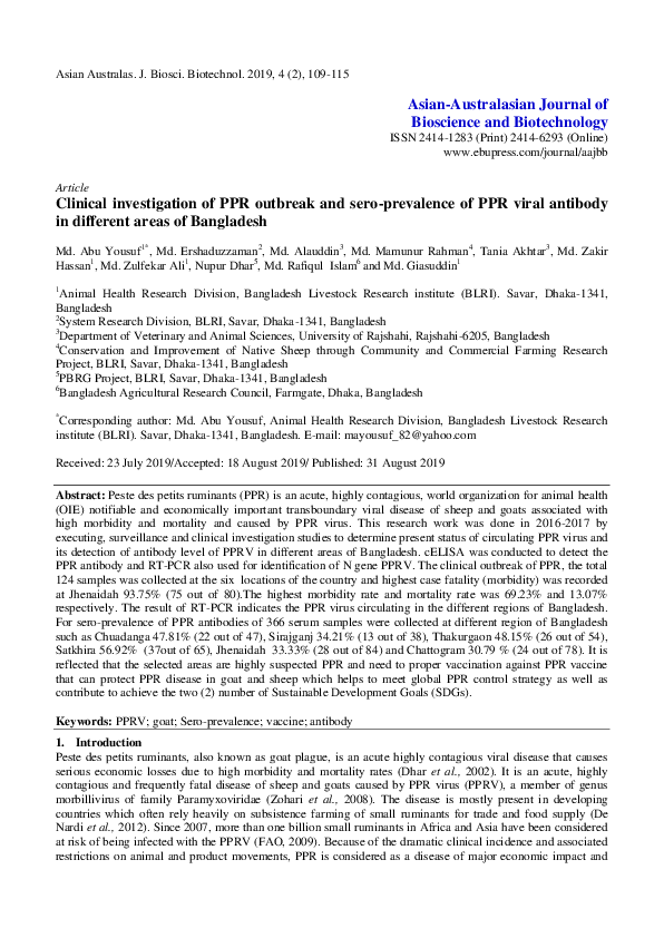 (PDF) Clinical investigation of PPR outbreak and sero-prevalence of PPR ...