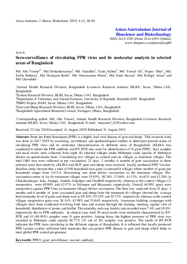 (PDF) Sero-surveillance of circulating PPR virus and its molecular ...