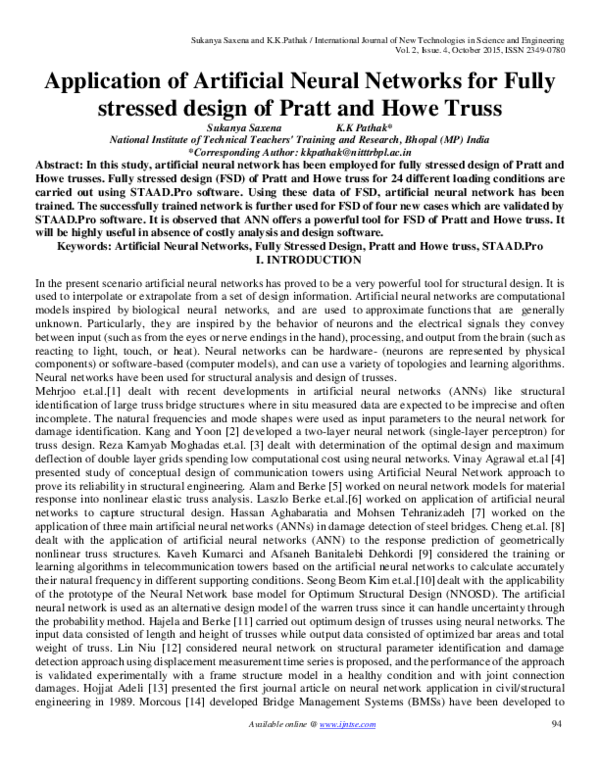 (PDF) Application of Artificial Neural Networks for Fully stressed ...