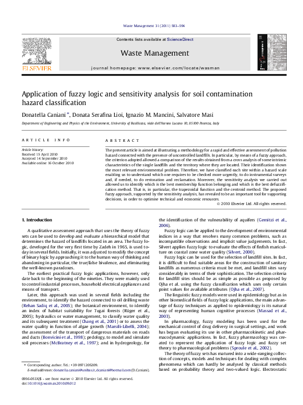 (PDF) Application of fuzzy logic and sensitivity analysis for soil contamination hazard ...