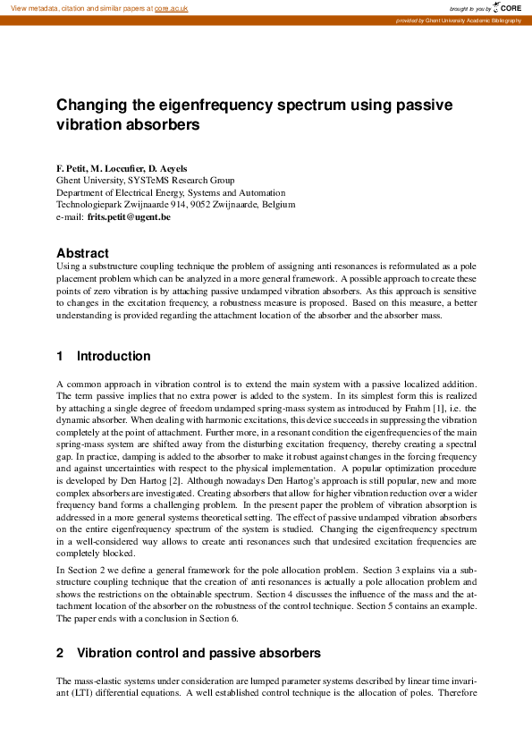 (PDF) Changing the eigenfrequency spectrum using passive vibration ...