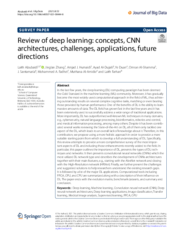 (PDF) Review of deep learning: concepts, CNN architectures, challenges ...