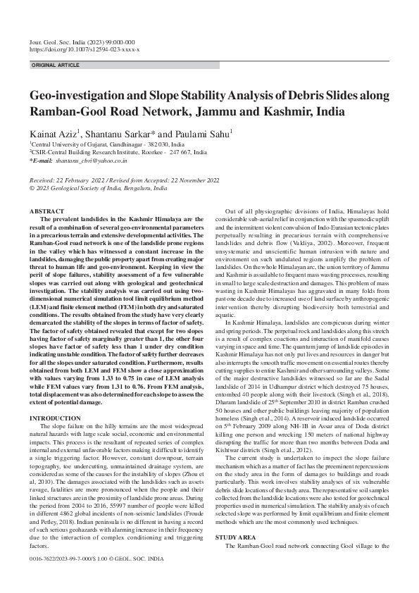 (PDF) Geo-investigation and Slope Stability Analysis of Debris Slides ...