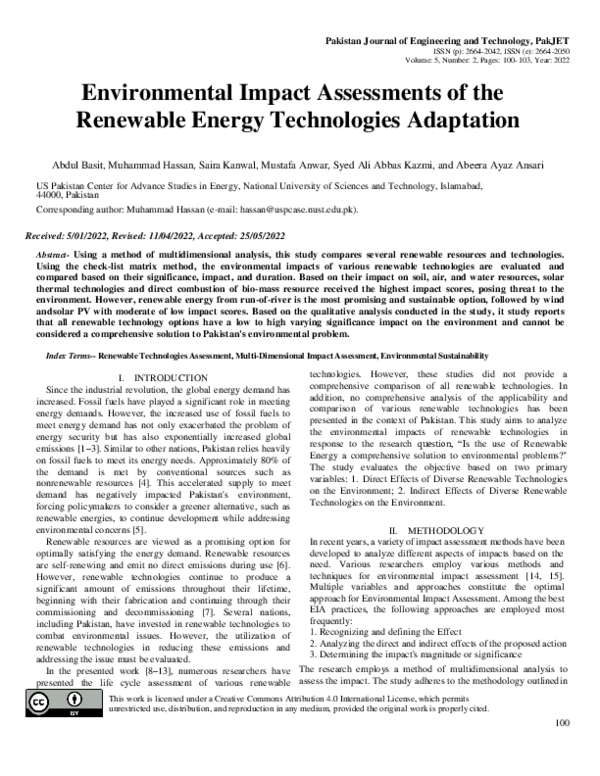 (PDF) Environmental Impact Assessments of the Renewable Energy ...