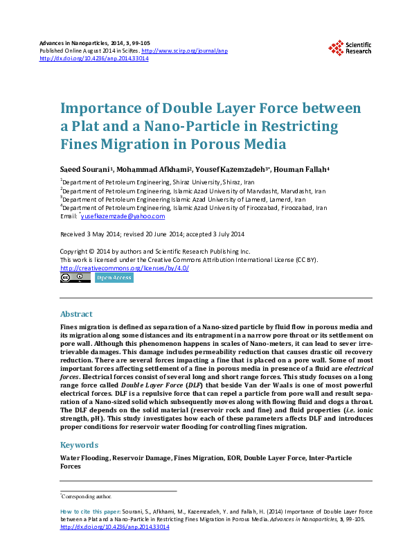 (PDF) Importance of Double Layer Force between a Plat and a Nano ...
