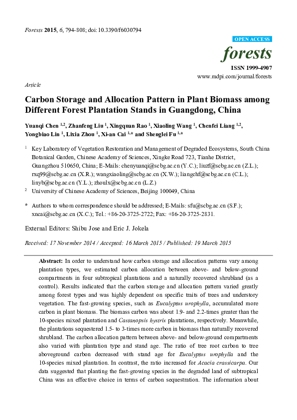 (PDF) Carbon Storage and Allocation Pattern in Plant Biomass among Different Forest Plantation ...