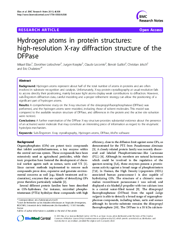 (PDF) Hydrogen atoms in protein structures: high-resolution X-ray ...