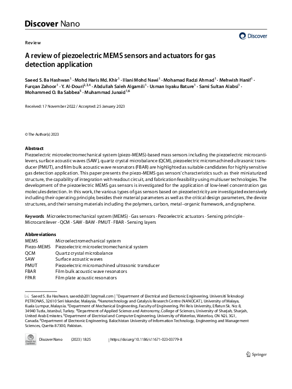 (PDF) A review of piezoelectric MEMS sensors and actuators for gas detection application