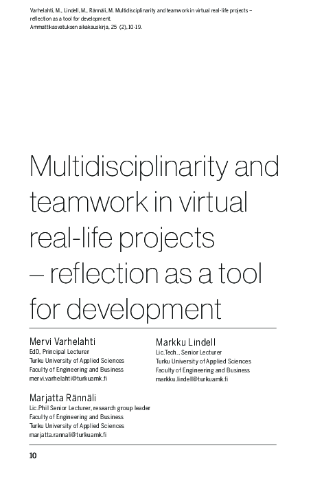 (PDF) Multidisciplinarity and teamwork in virtual real-life projects - reflection as a tool for ...